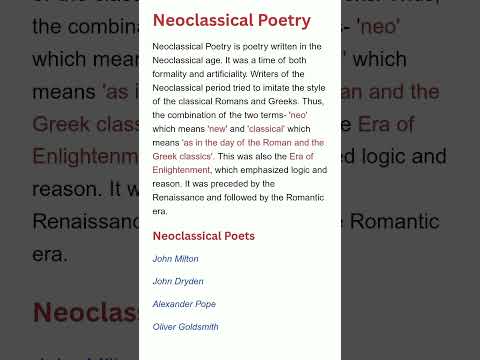 Neoclassical Poetry| English Literature | Short Notes | #shorts #youtubeshorts