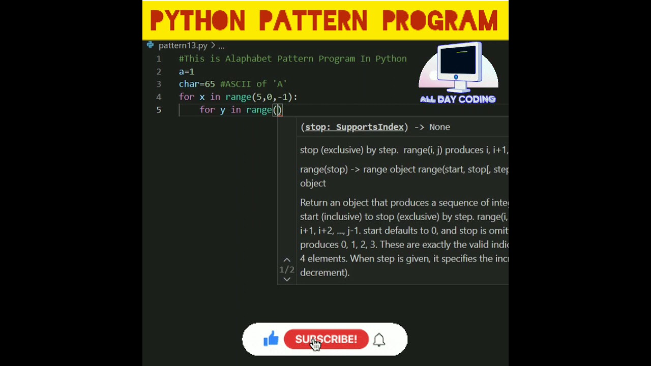 #python 49 To print alphabet pattern program in python programming | #shorts #coding #python