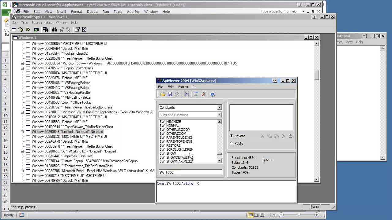 VBA Excel Windows API - V1.05 - How to Hide or Show An External Windows Application