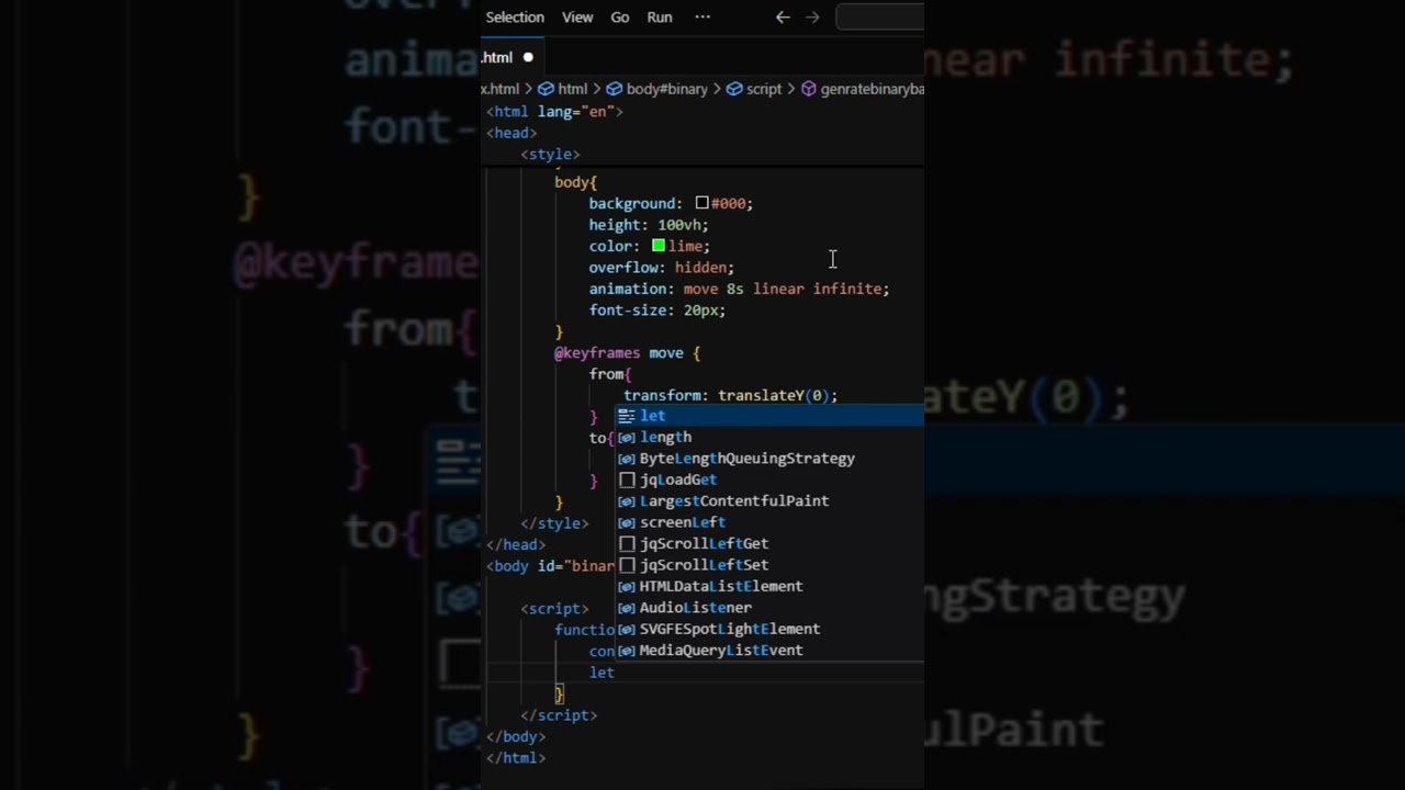 010101 binary background | HTML CSS JAVASCRIPT