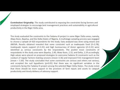Evaluation of Fadama III project in the Niger Delta area of Nigeria Constraints and strategies perce