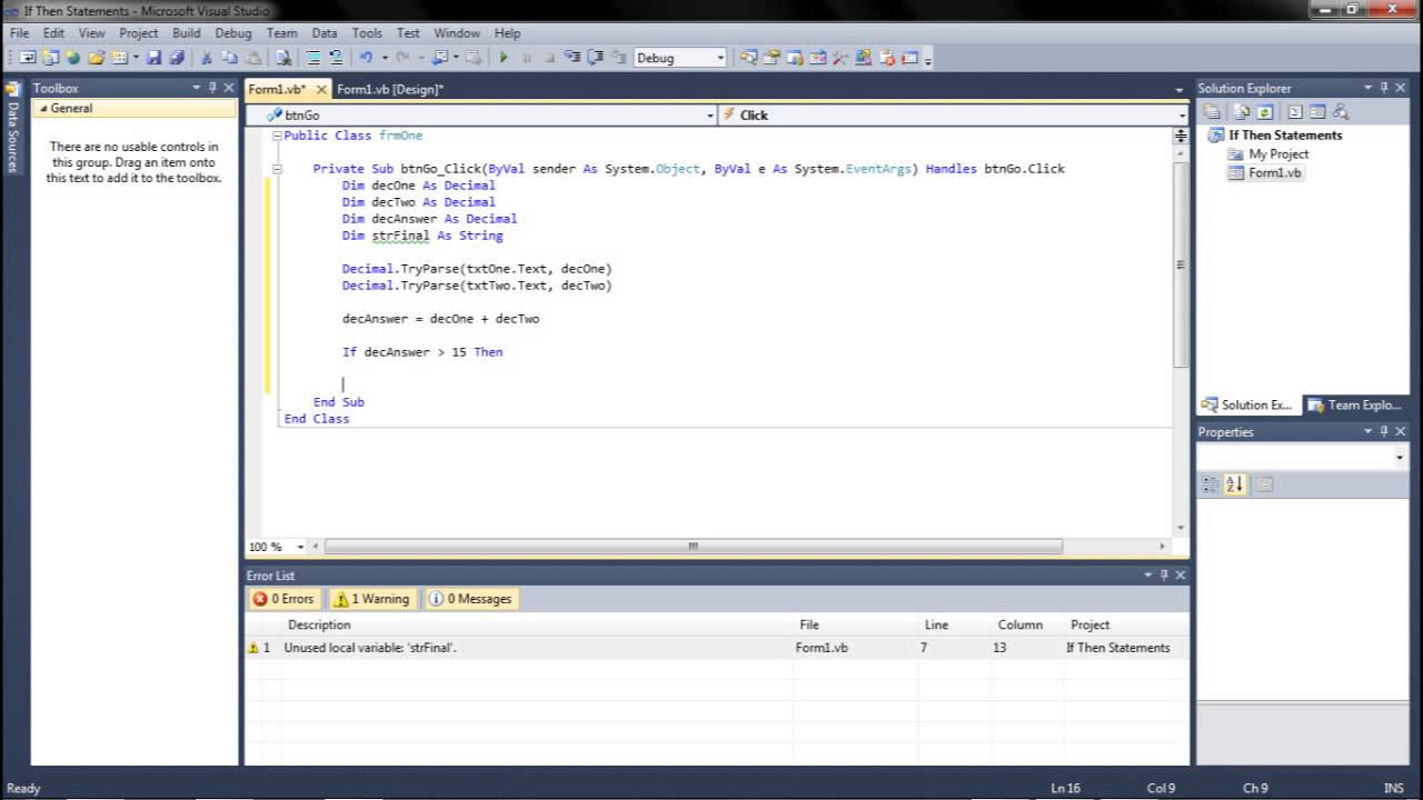 Visual Basic Programming Tutorial #6 IF THEN ELSE Statements