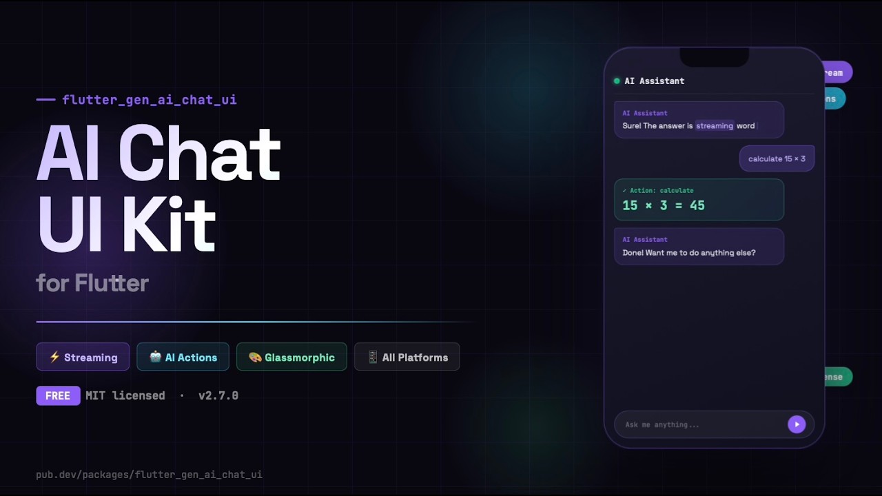 Flutter AI Chat UI in 5 Minutes – Streaming Text, Dark Mode & AI Actions