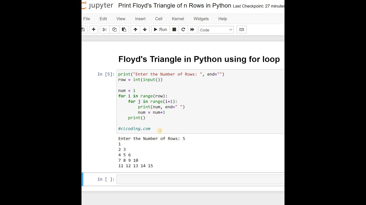 Day 66 : Floyd's Triangle in Python using for loop