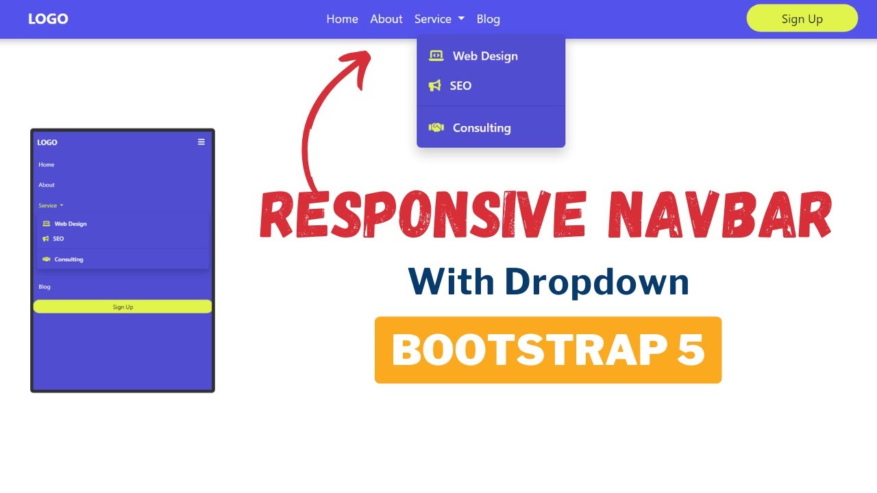 Responsive Navbar Bootstrap 5 with Dropdown Menu | Navbar Menu