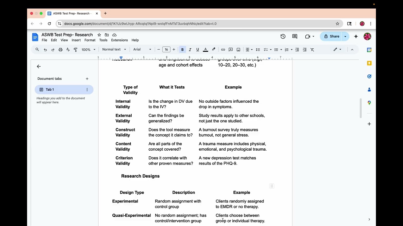 ASWB Exam Prep: Research Terms (Research Designs, Validity types) LMSW, LBSW, LCSW