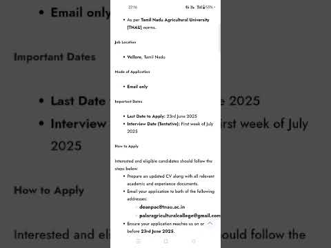 Faculty Jobs 2025 | Palar Agricultural College Hiring Assistant & Associate Professors