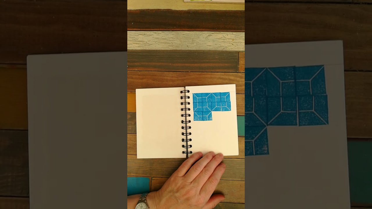 Printing a repeat pattern Linocut stamp - Blue Squares
