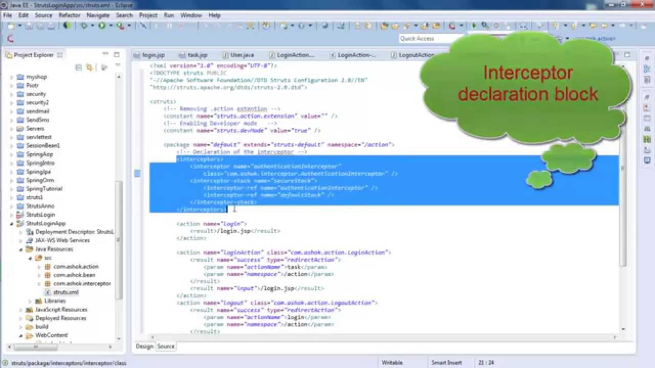 Session Management using login Interceptor in Struts 2