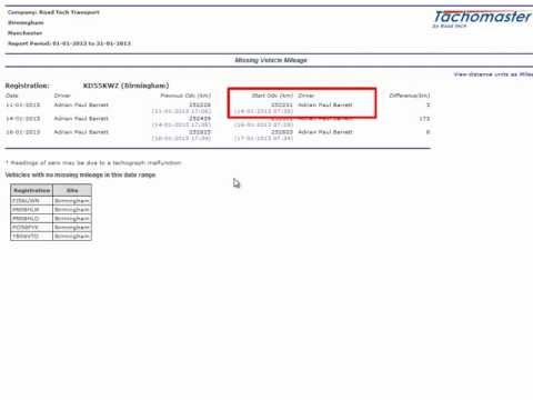 Missing Mileage Report and Adding Comments - Tachomaster Tachograph Analysis