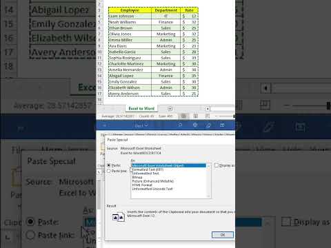 Link Excel table to MS Word #shorts