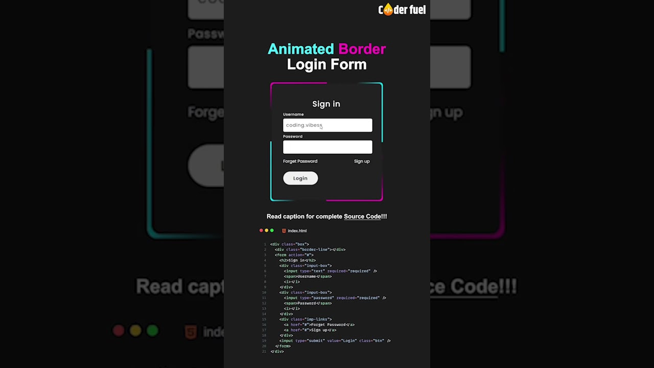Create an Animated Border Login Form with HTML, CSS & JavaScript #CSSAnimations #LoginForm