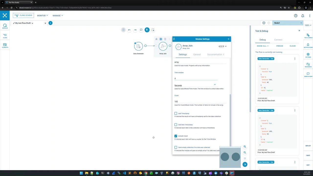 Crosser Tutorial - Join message via Array Join Time, Count, Mixed