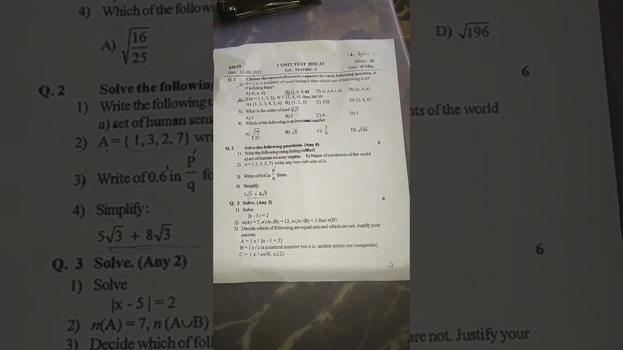 EM-IX 9 1st UNIT TEST 2023-2024 Sub MATH-1 PAPER