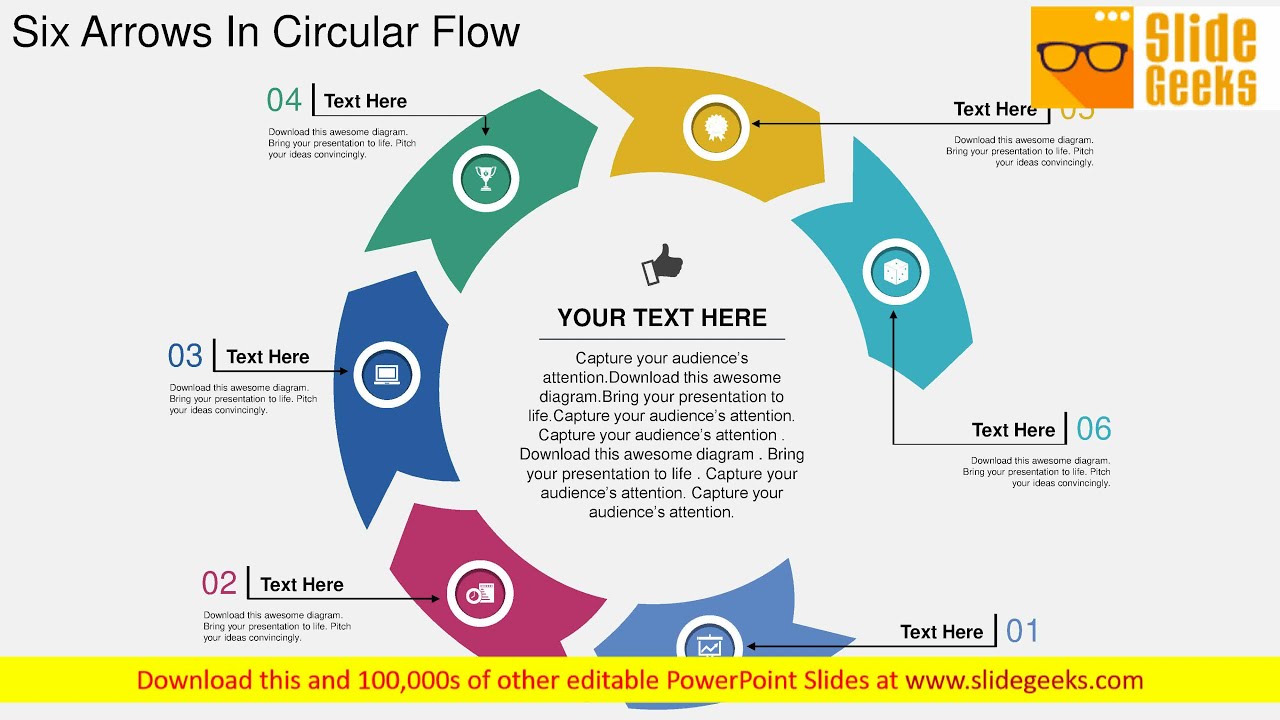 Six Arrows In Circular Flow Powerpoint Templates