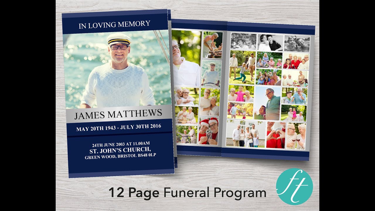 12 Page Classic Blue Funeral Program Template