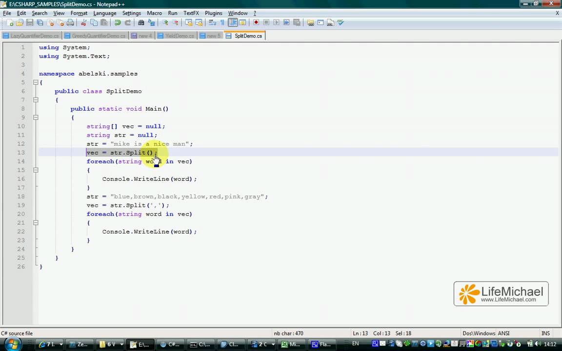 C# String.Split Demo