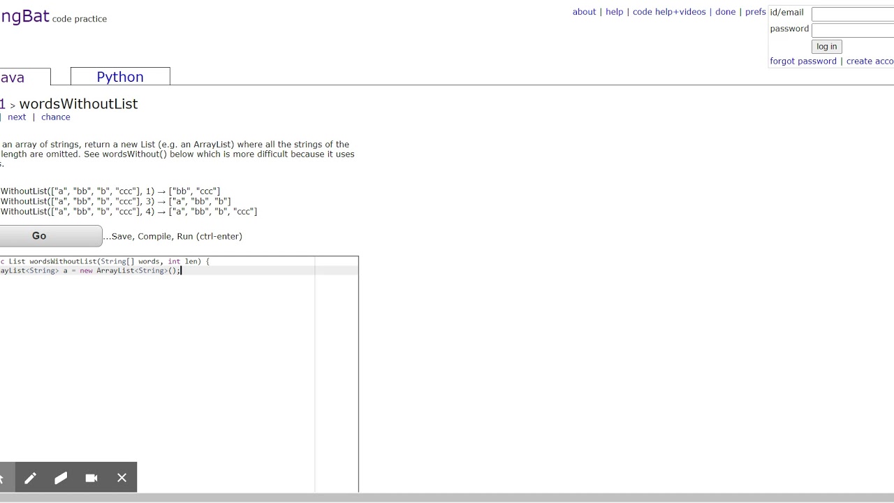 CodingBat Java AP-1 wordsWithoutList