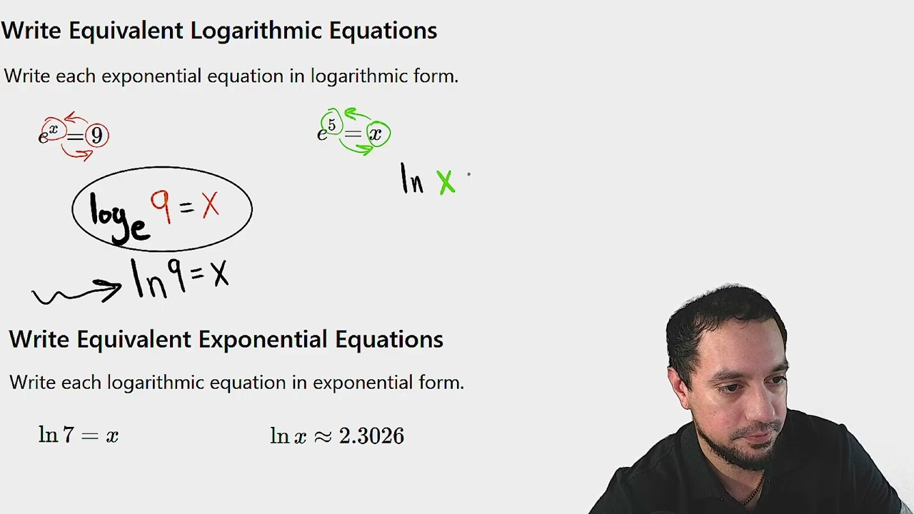 Write Equivalent Logarithmic and Exponential Equations (ln and e) | MathRescue