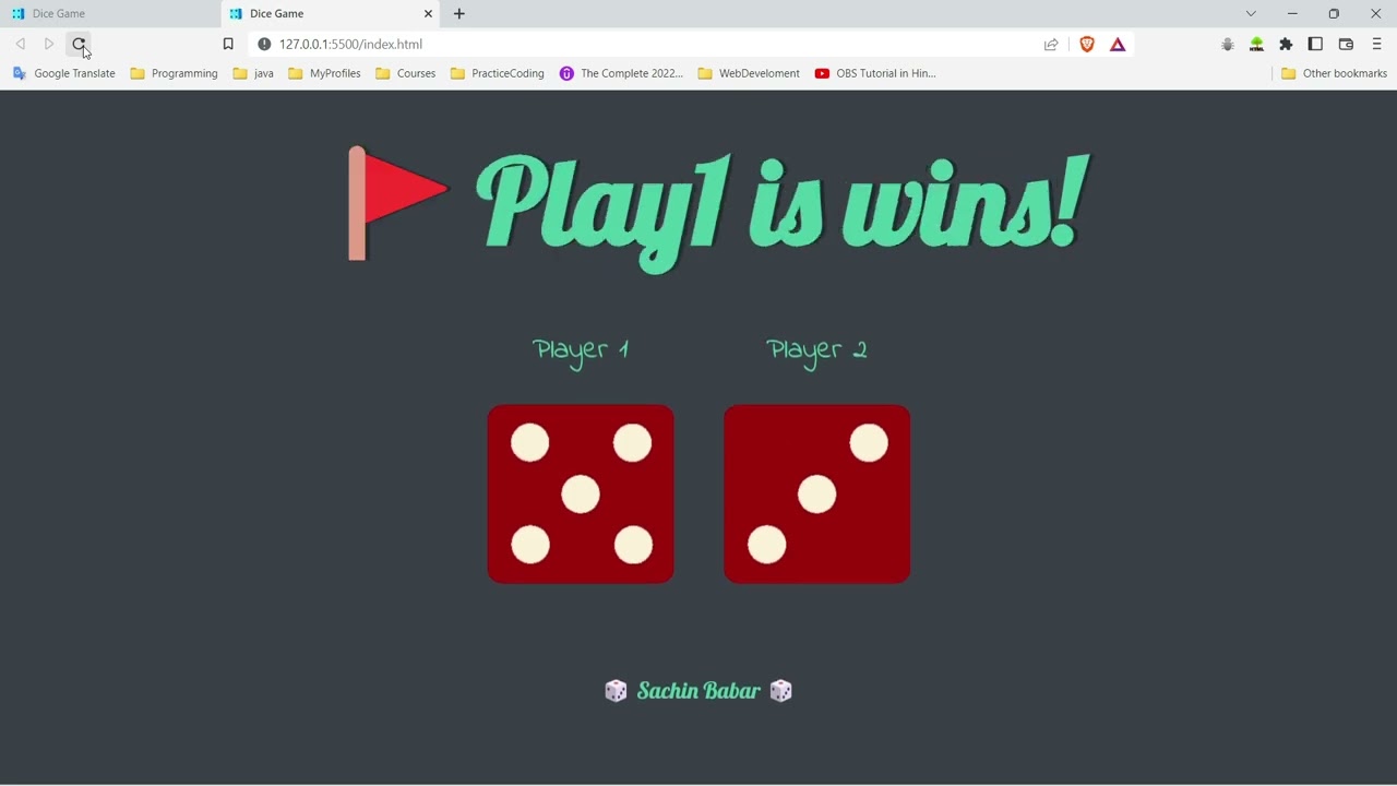 Project : Dice game / Refresh me |  HTML | CSS | JavaScript | NodeJS |