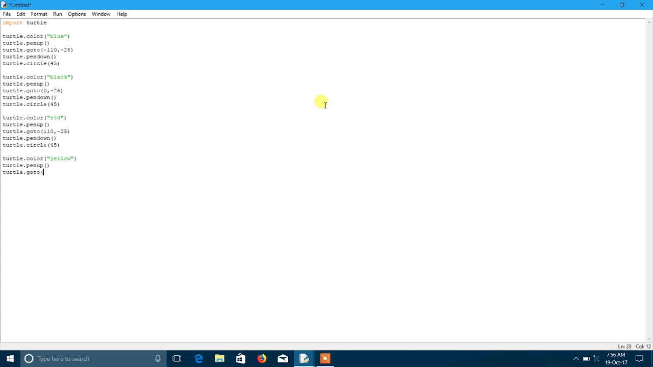 simple python program to draw olympic ring using turtle