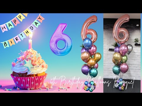 6th Birthday Balloons Bouquet for Girl in Mix | Chrome Balloons with Rose | Gold Foil Number Balloon