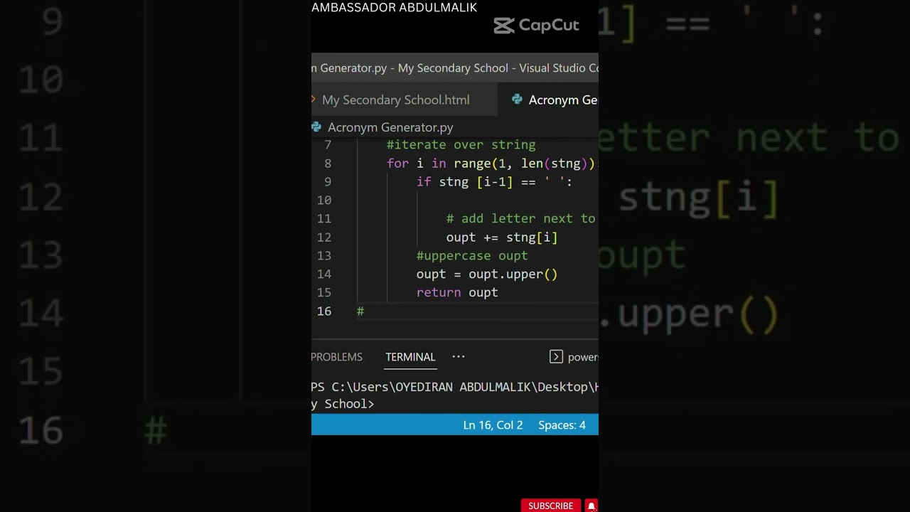 Acronym Generator #2 #ambassadorabdulmalik #shorts #python #pythonprojects #tech #programming