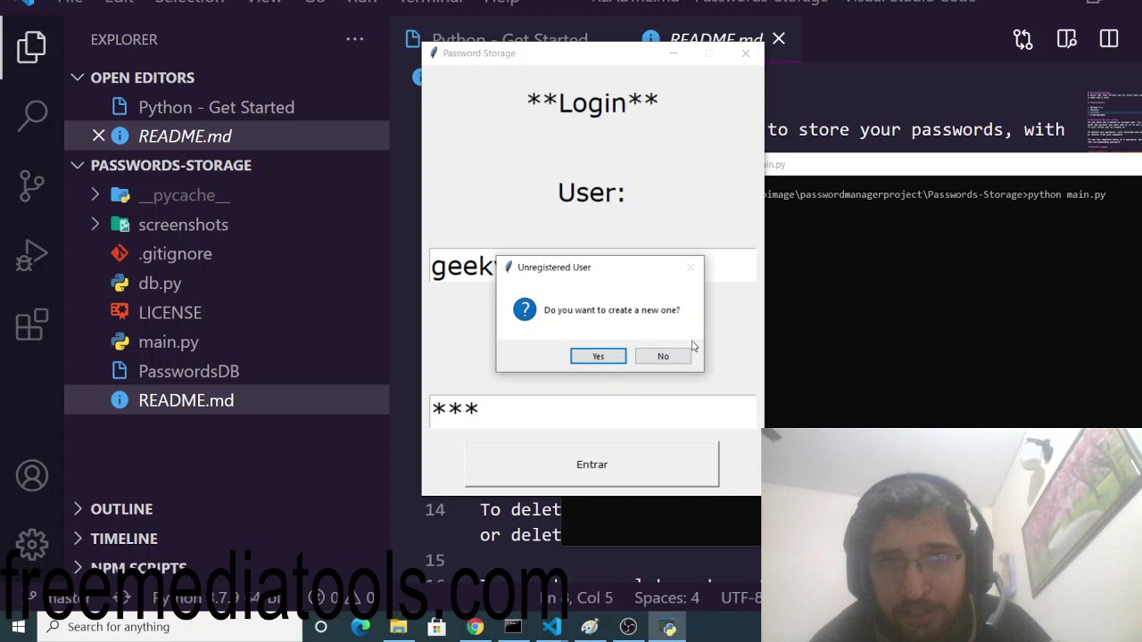Python Tkinter Password List Manager with Login and Registration Using Sqlite3 and Cryptography