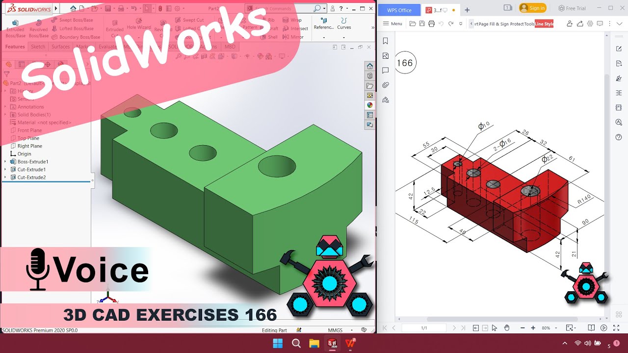 SolidWorks | 3D CAD EXERCISES 166 | StudyCadCam | Solution Tutorial |