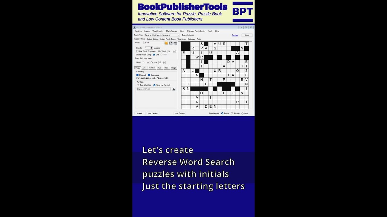 Create Initials Word Search Puzzles