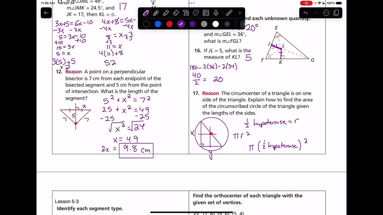 Honors Geometry Topic 5 Review Key Video