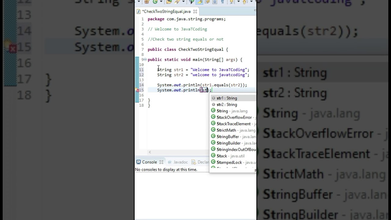 😜Compare two Strings in Java | String Comparison in Java #shorts #youtubeshorts #shortsfeed
