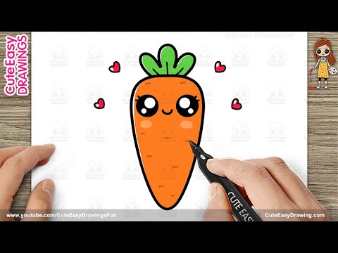 How to Draw a Cute Carrot, Easy Step by Step for Kids and Toddlers! draw along video