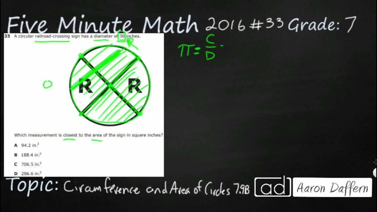 7th Grade STAAR Practice Circumference and Area of Circles (7.9B - #2)