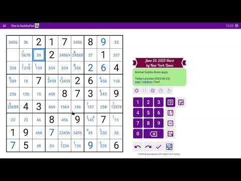 NYT Hard Sudoku - June 23 2025