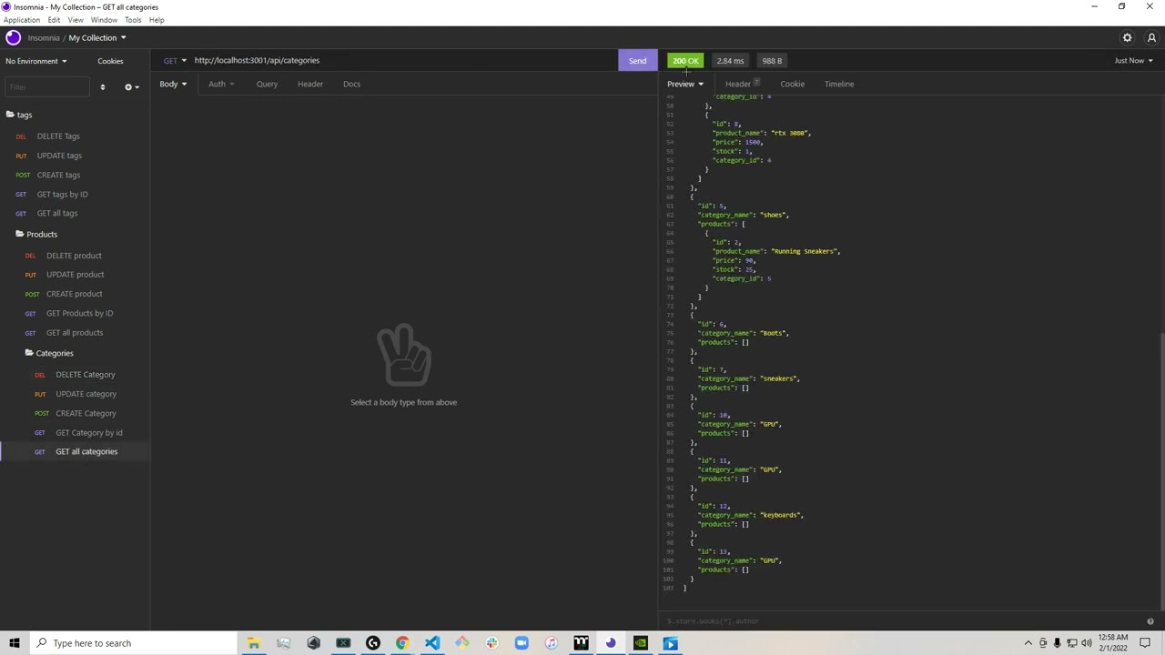 E-commerce Back End API Routes via Insomnia Walk Through Challenge 13