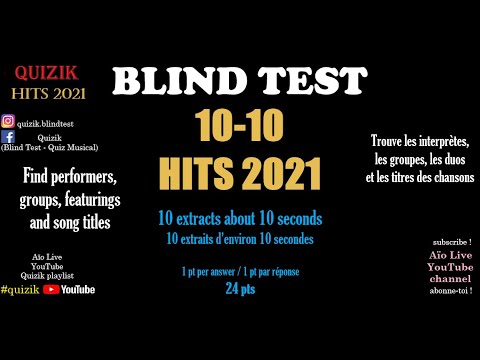 Blind Test HITS 2021 : Quizik - 10-10 031 Hits 2021 (Music Quiz)