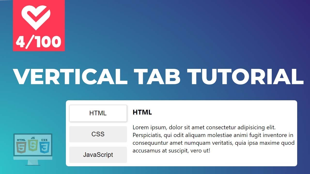 How To Create Vertical Tab Using HTML, CSS and JavaScript  | Project 4th of 100