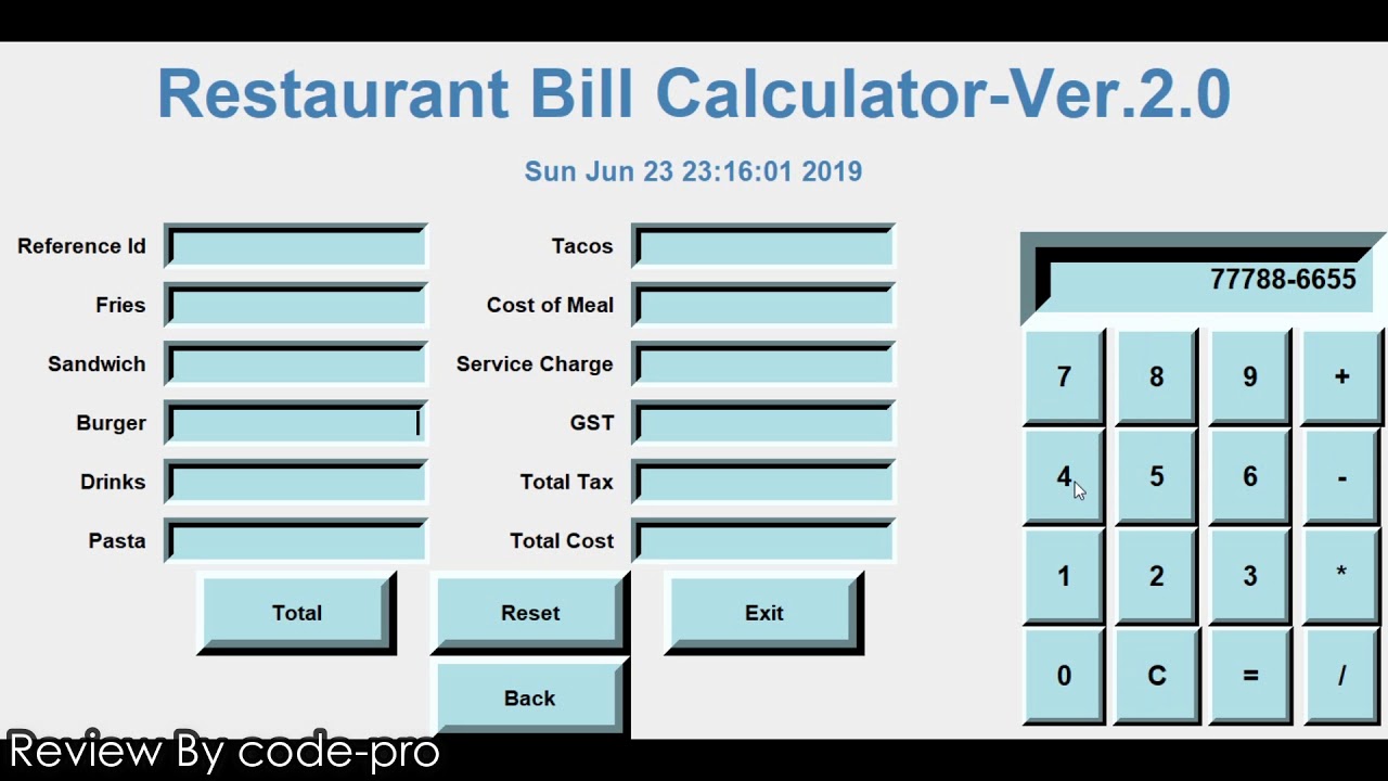 Restaurant Bill Calculator (ver2.0) In PYTHON With Source Code | Source Code & Projects