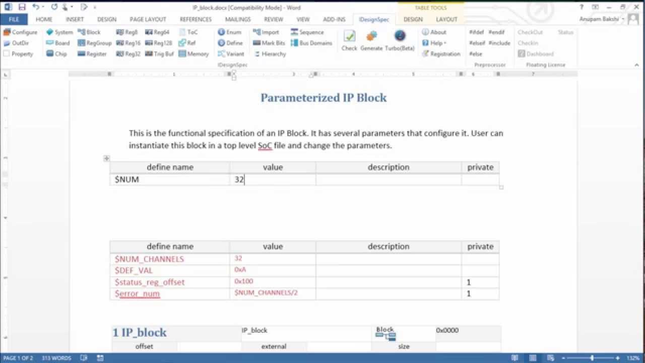 How to create parameterized specification for semiconductor IP Design