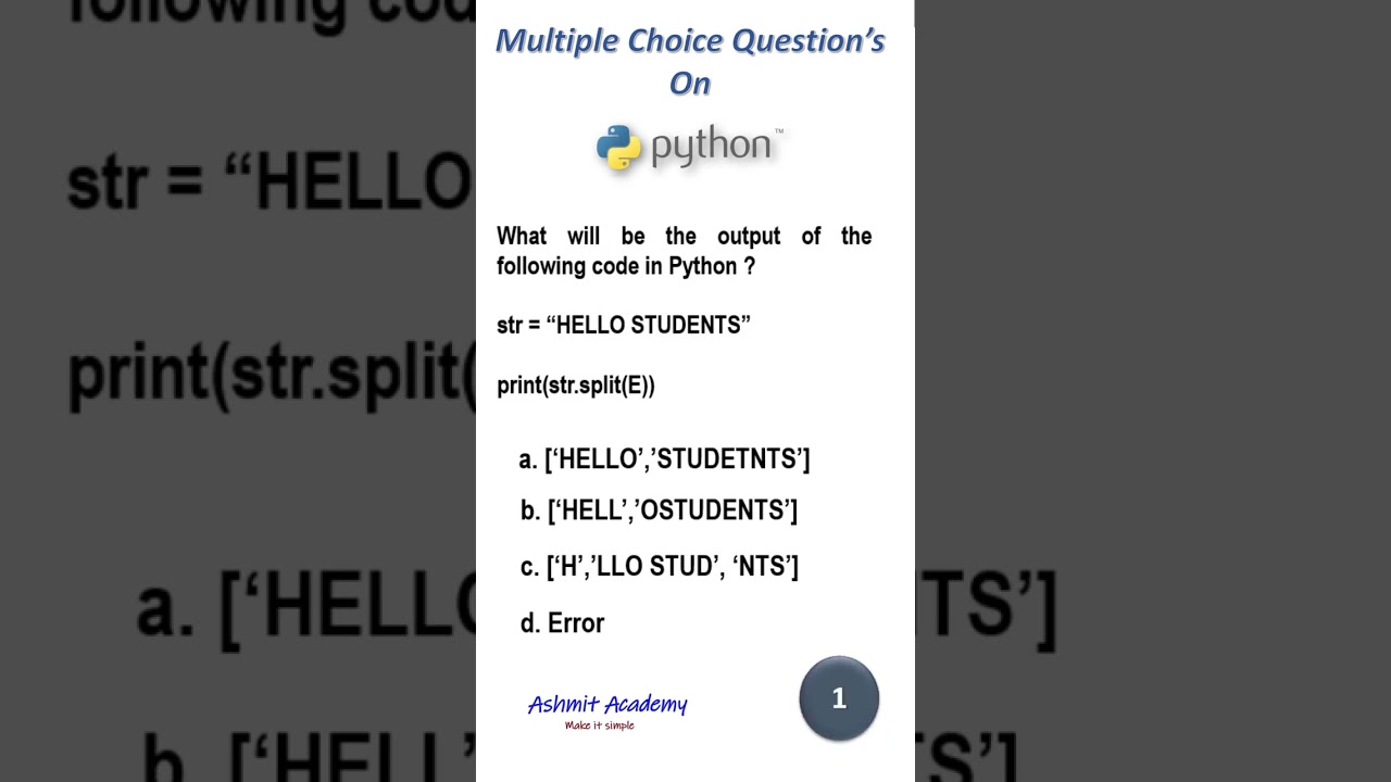Multiple Choice Questions on Python ( python for beginners Short - 02)