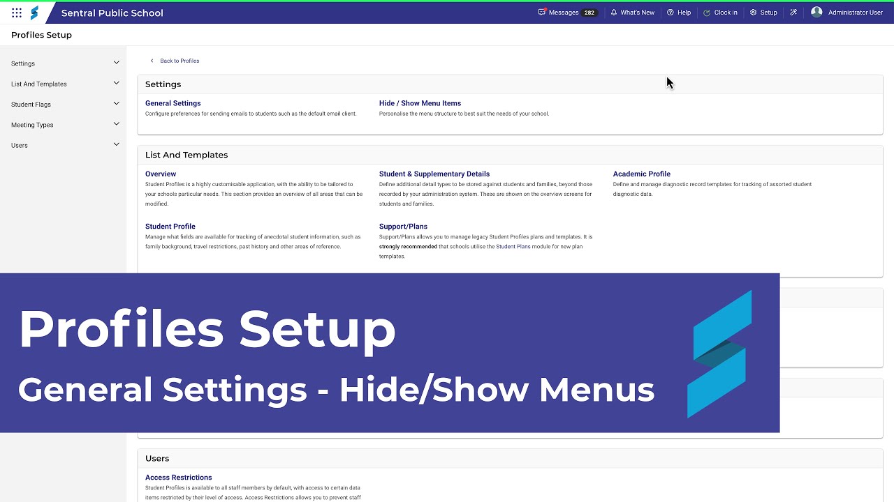 Profiles Setup | General Settings - Hide/Show Menu Items