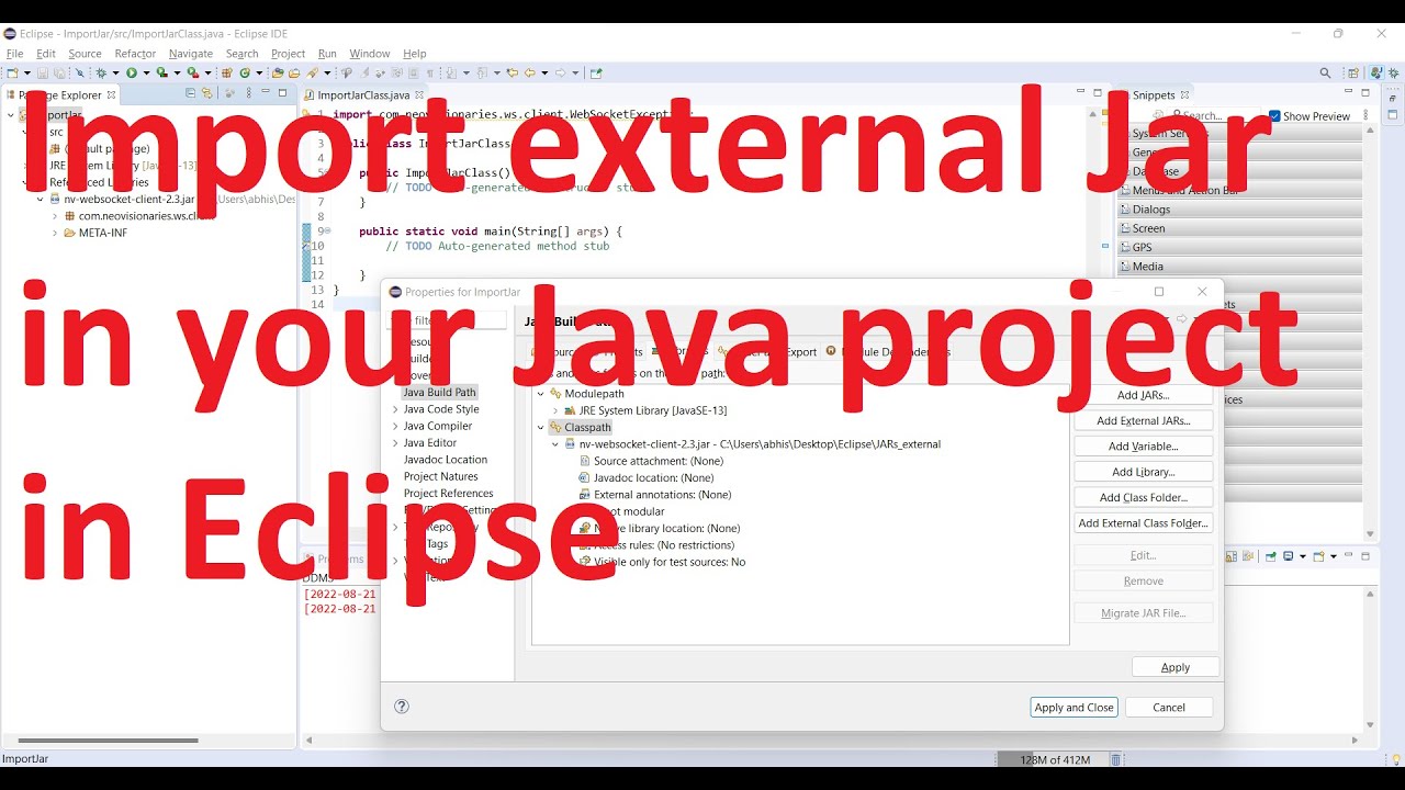 How to import external Jar in your Java project in Eclipse 2019-12 (4.14.0)?