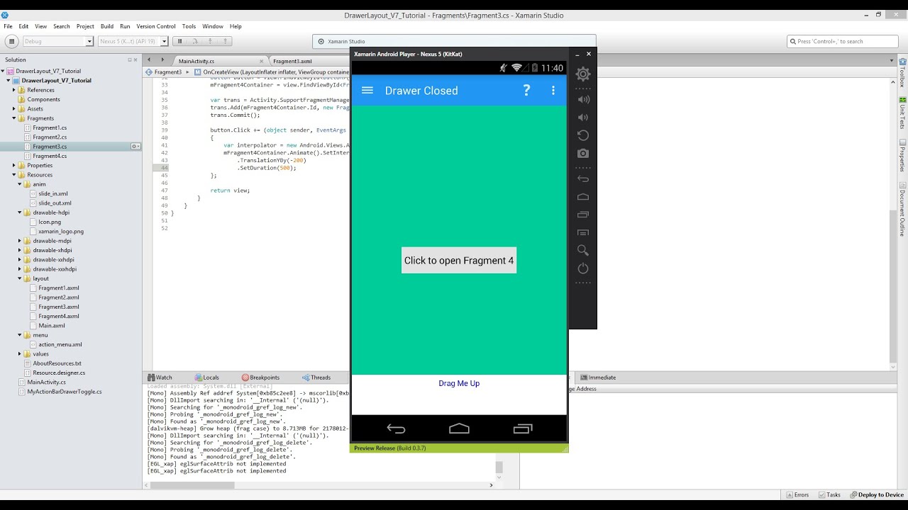 Xamarin Android Tutorial   58   Pull Up Fragment