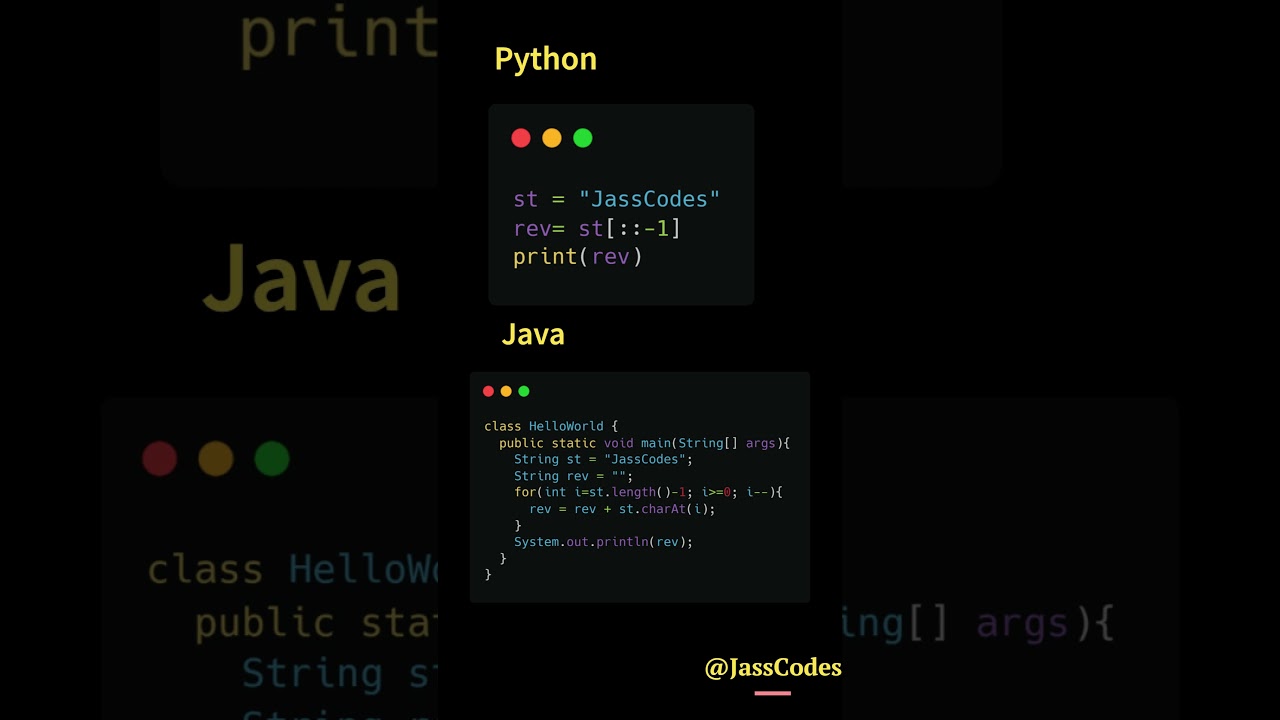Python vs Java - Reversing a String | #coding #python #java #programming #codinglife