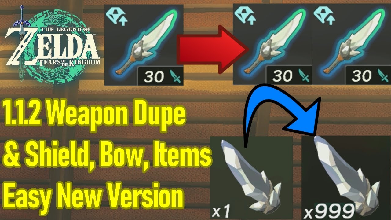 Zelda Tears of the Kingdom weapon duplication glitch 1.1.2, and shields, bows, or items