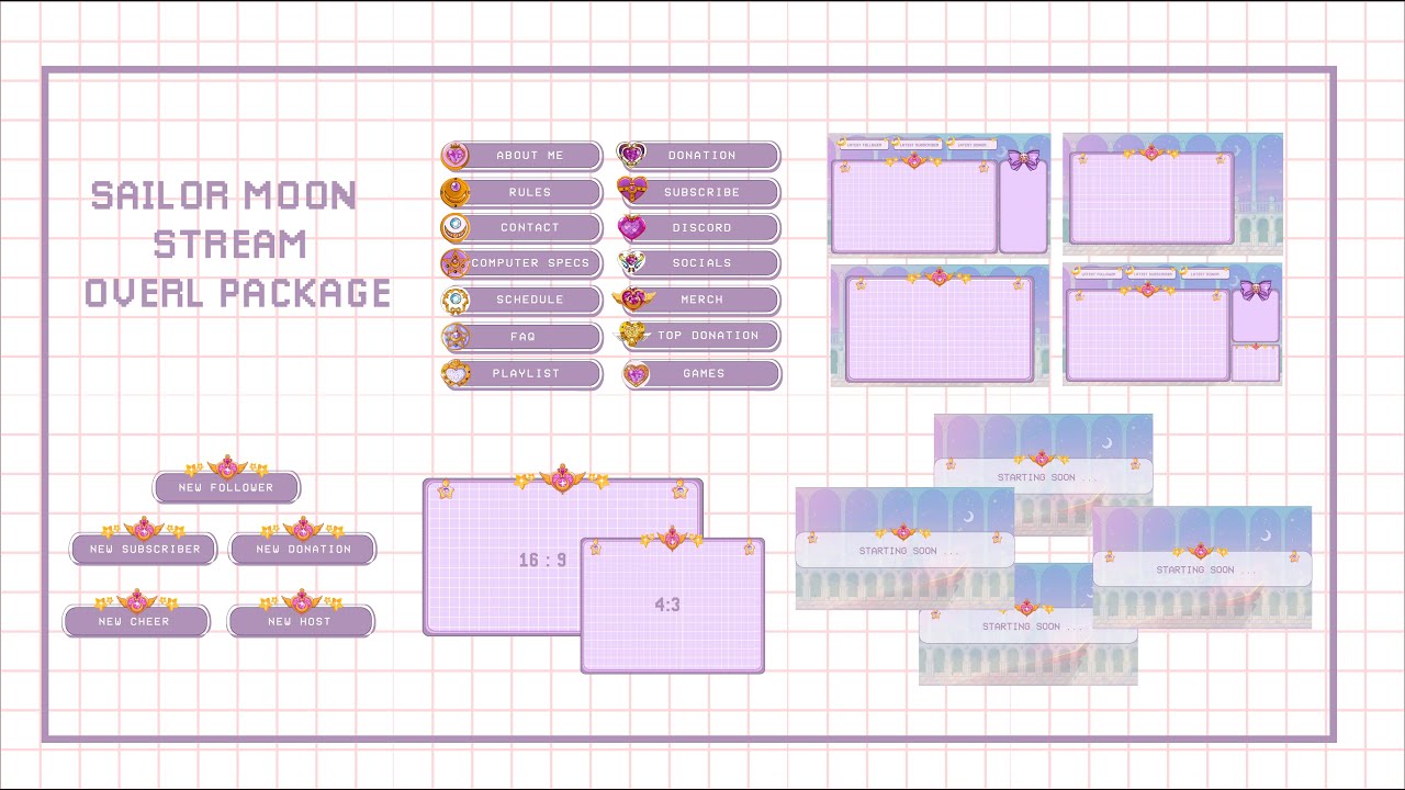 Animated Sailor Moon Twitch Overlay Package (Twitch Scene, Panels, Alerts)