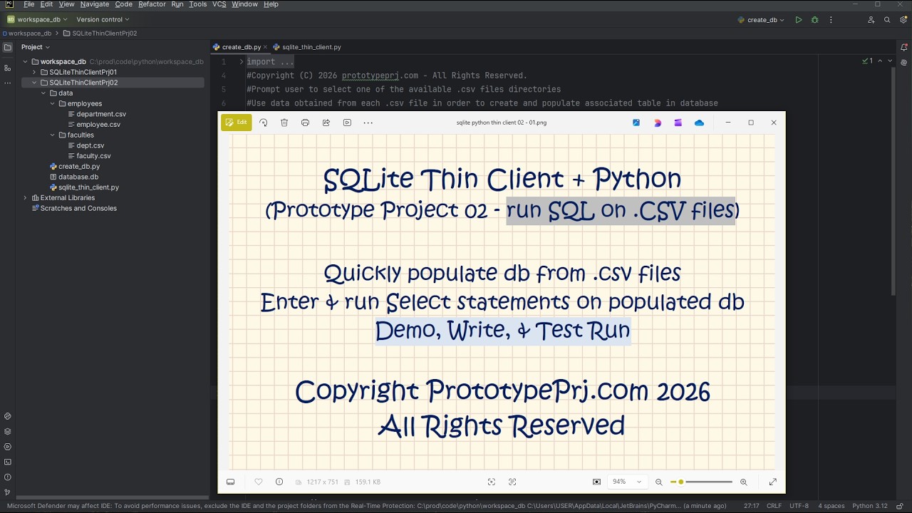 Run SQL on .CSV data - SQLite Thin Client + Python + Prototype Project 02