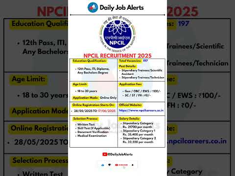 NPCIL Recruitment 2025 | New Vacancy 2025 | Daily Job Alerts #shorts
