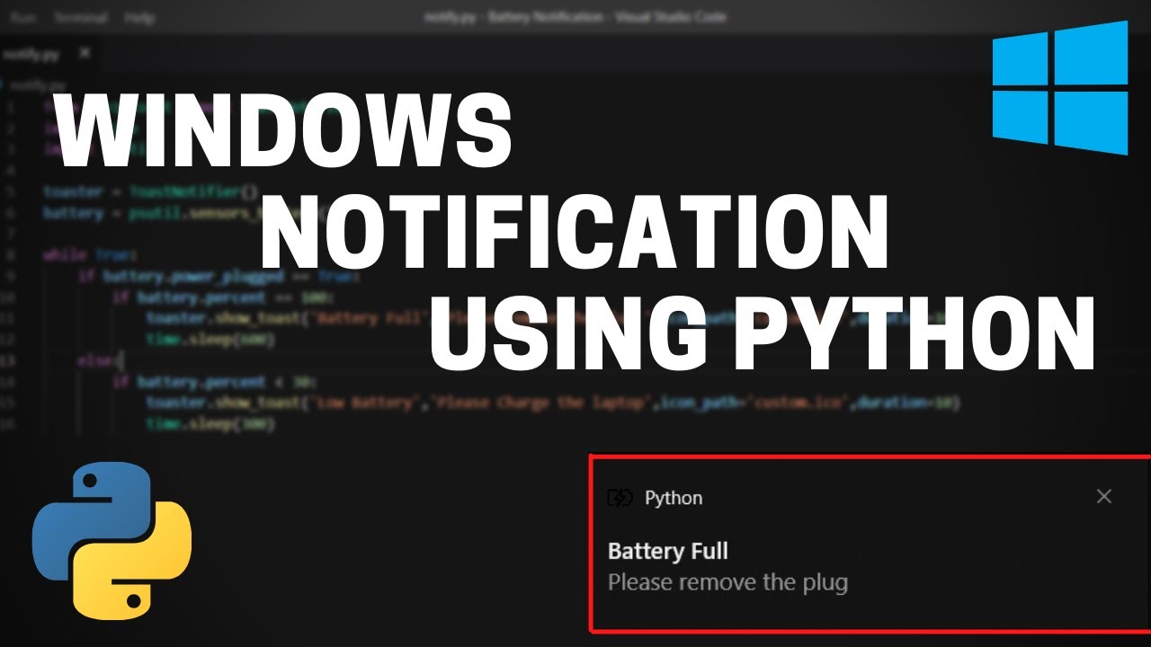 HOW TO USE PYTHON TO SEND NOTFICATION IN WINDOW | DevEasy